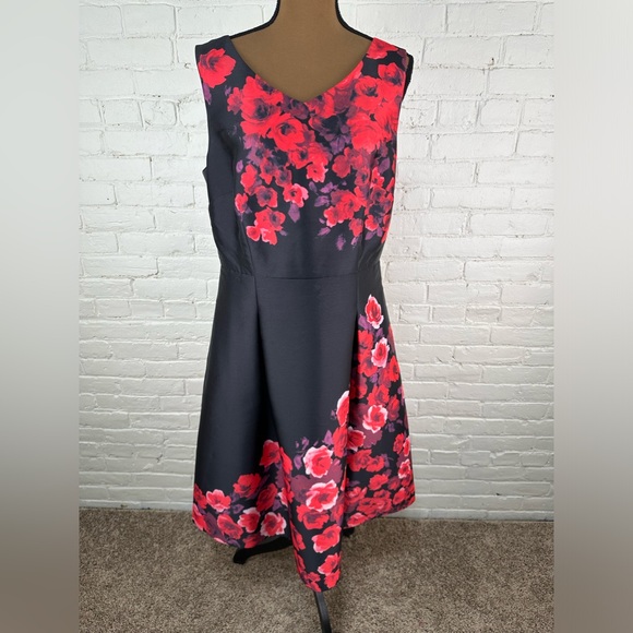 Talbots | Dresses | Talbots Floral Taffeta Cocktail Dress Black Red Floral Print Womens Size 2 ...
